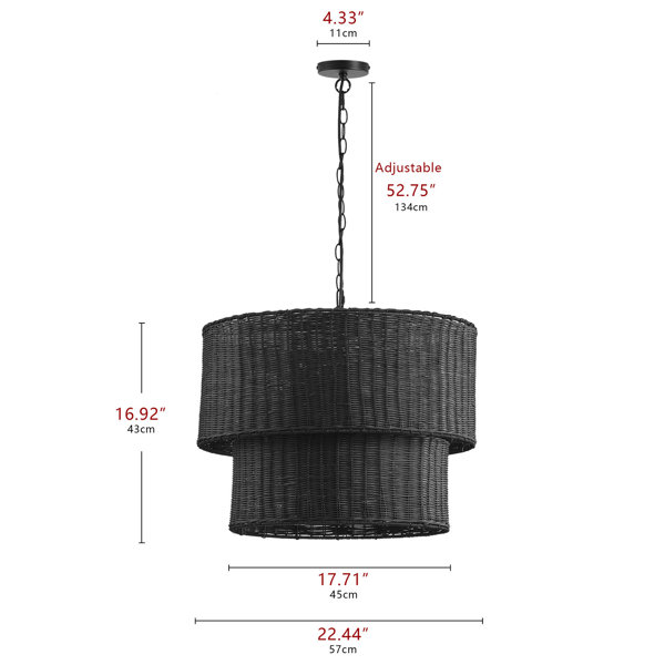Bay Isle Home™ Akeshia 6-Light 22.44 inch Oversize Woven Rattan Black Hanging Pendant Light ...